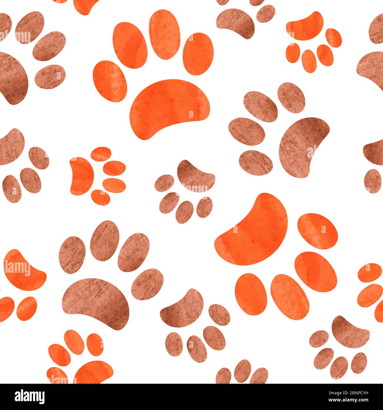 Watercolor paws seamless pattern. Hand drawn paws isolated on white ...
