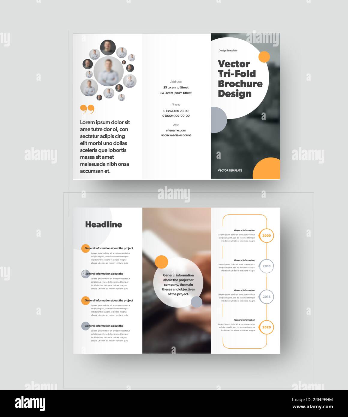 Vector trifold template with round color design elements on white ...