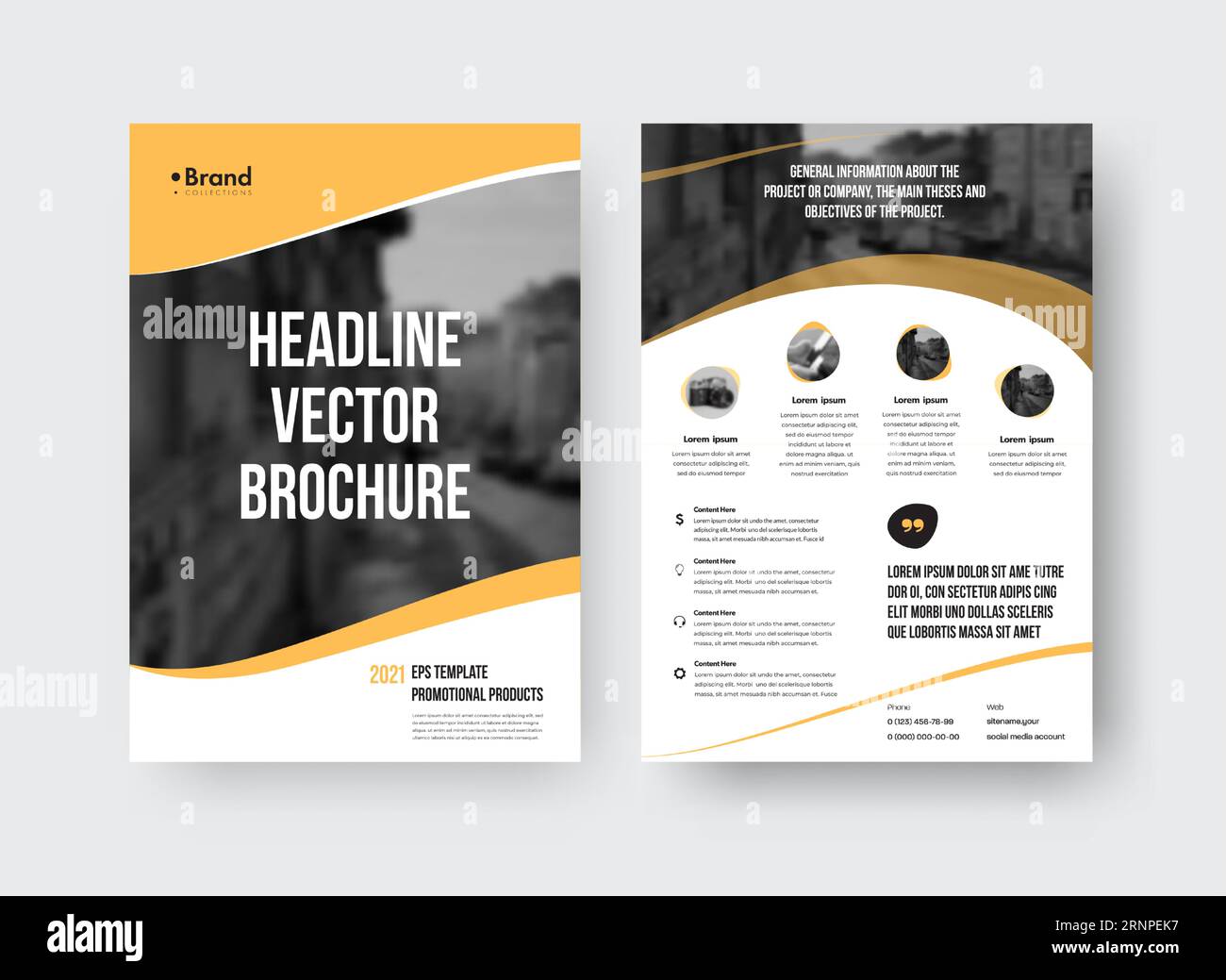 Vector brochure template with presentation of yellow design elements ...