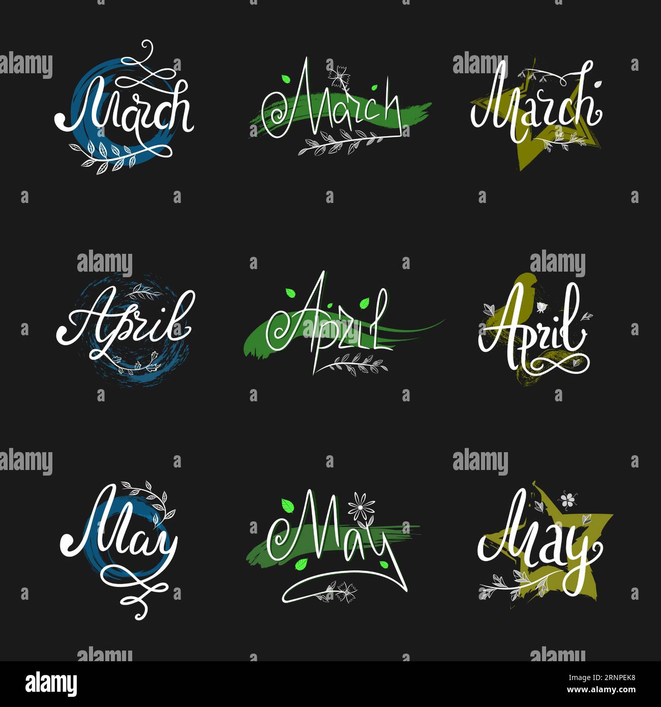 Vector illustration of spring months, March, April, May with colored ...