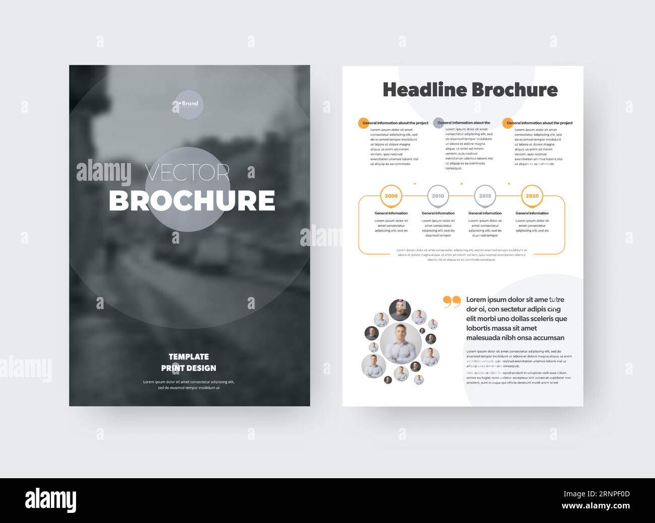Vector brochure template with gray circle, place for photo, information ...