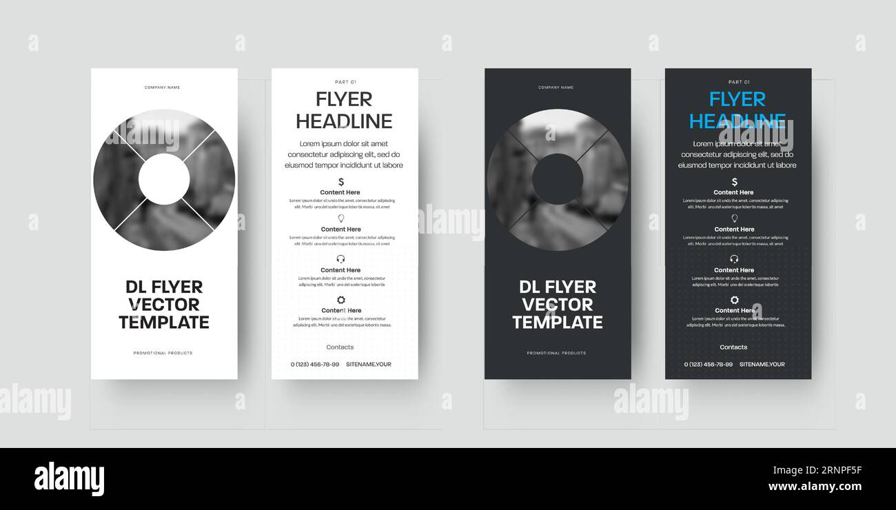 Vector dl flyer template on white, black background with round design ...