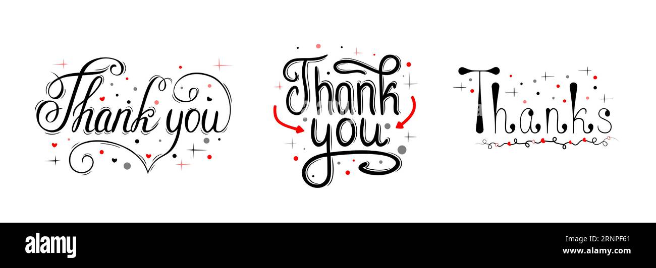 Vector illustration with red design elements, lettering Thank you with ...