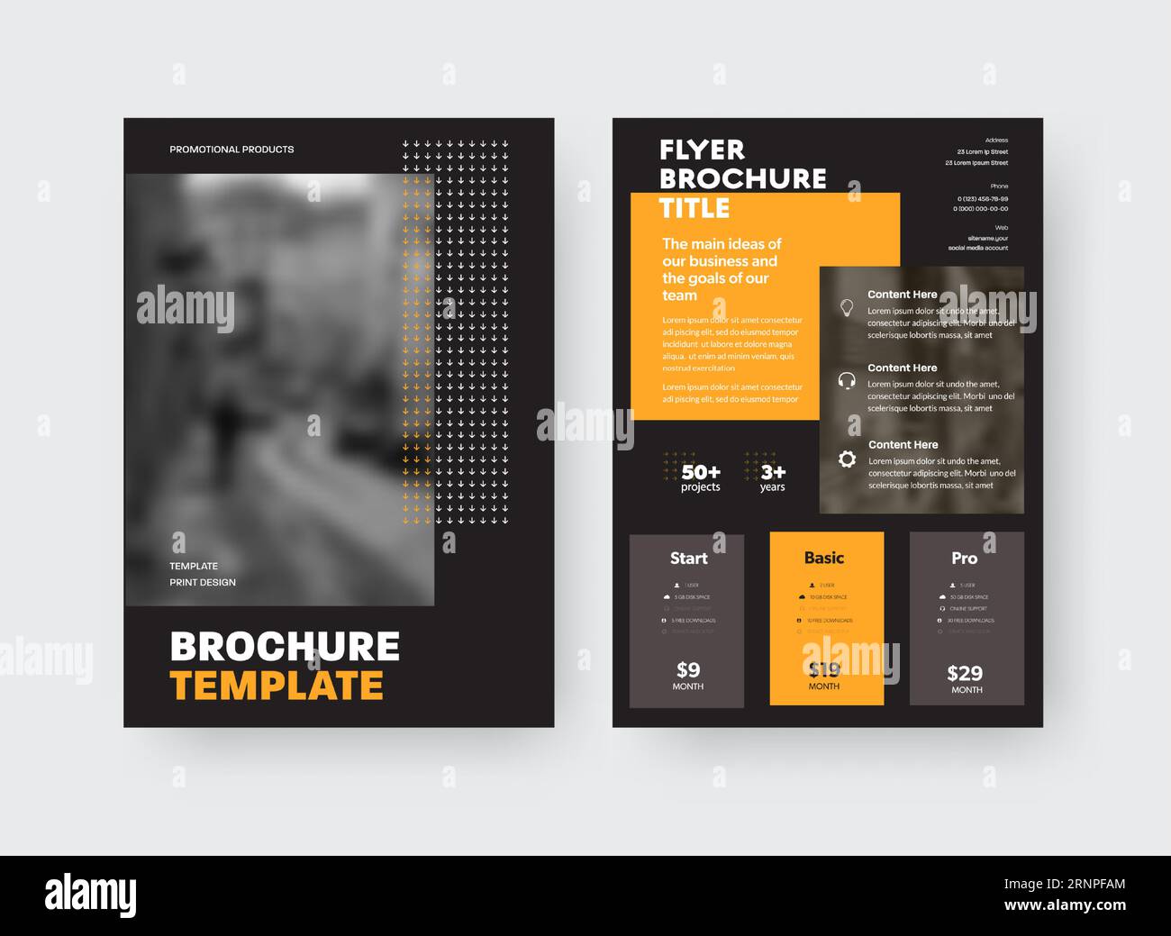 Vector brochure template with yellow geometric design on black ...