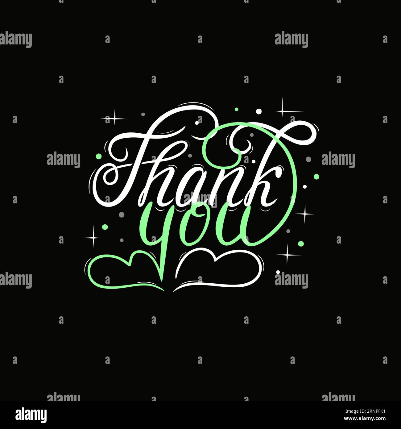 Vector illustration, beautiful white, green text "Thank you" with ...
