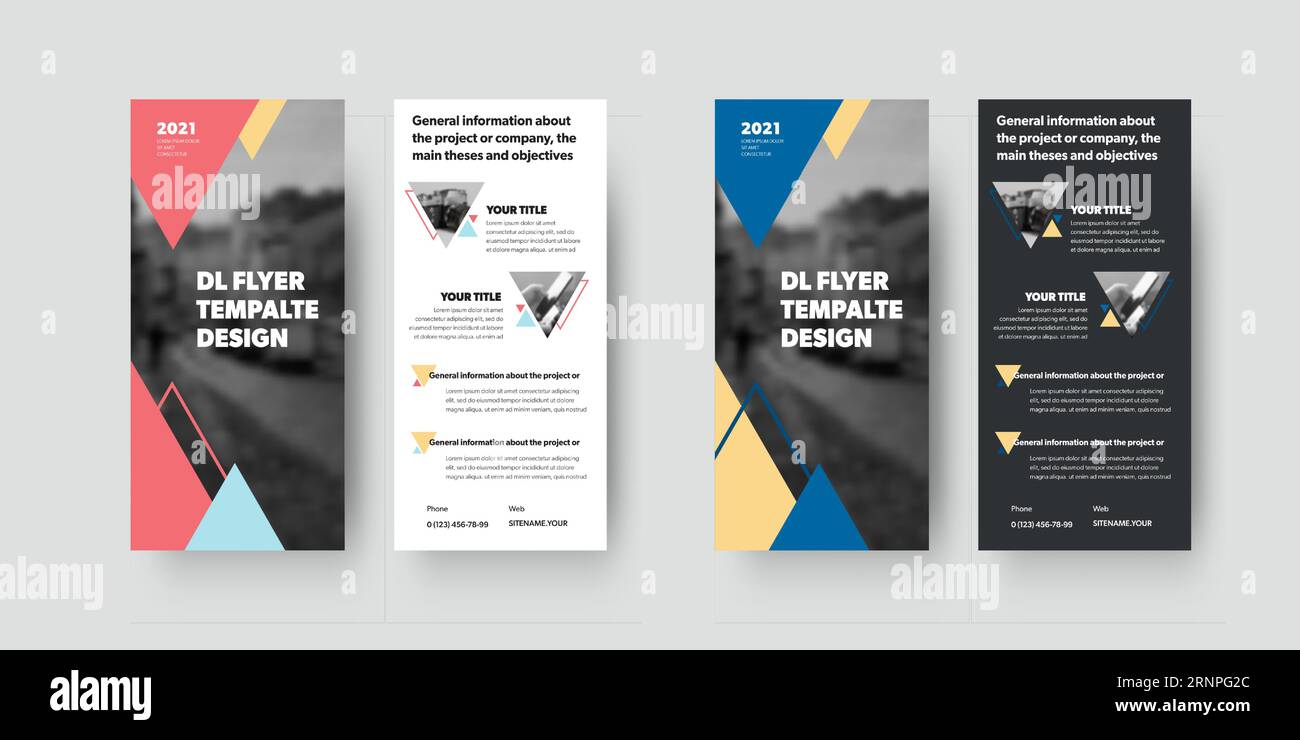 Stylish vector dl flyer template with yellow, blue, red triangles ...