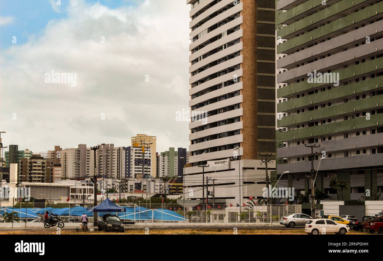 View of modern apartment buildings, around the Jansen lagoon, in the ...