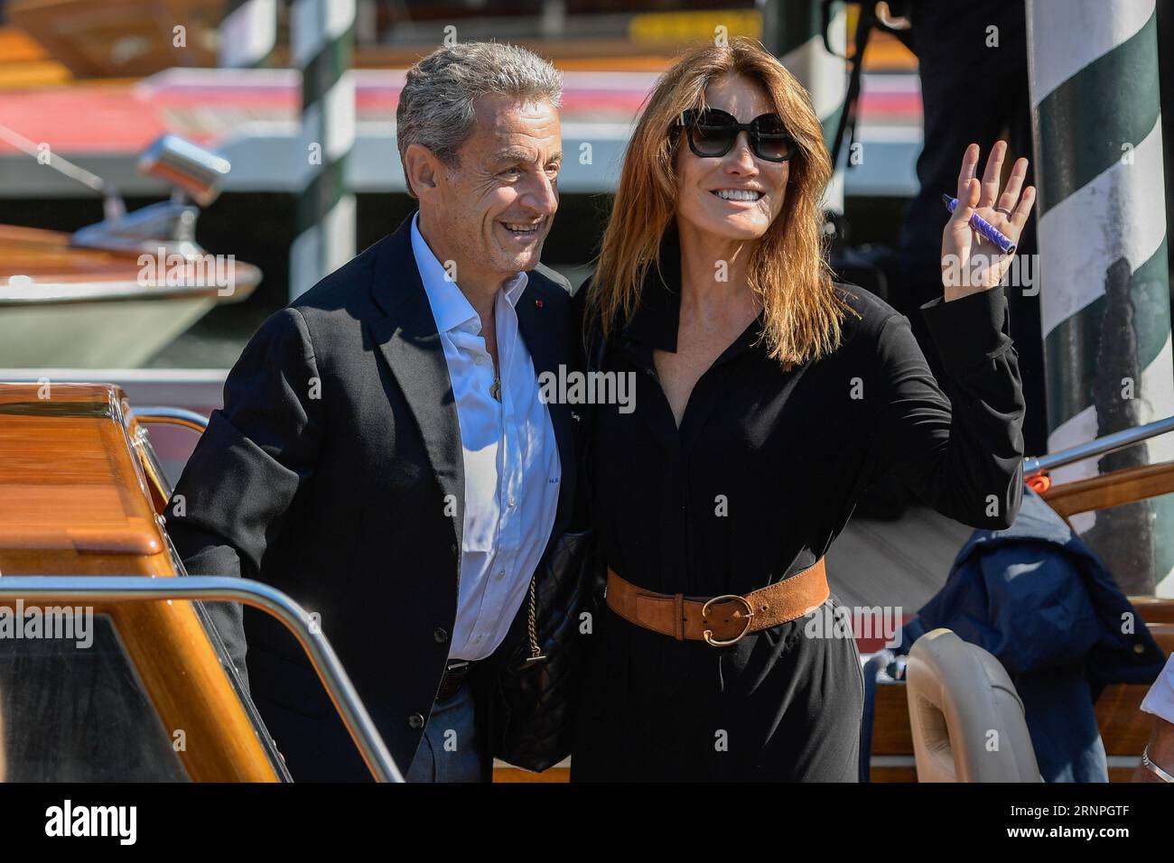 Venice, Italy. 02nd Sep, 2023. Cara Bruni and Nicolas Sarcoky arrive at ...