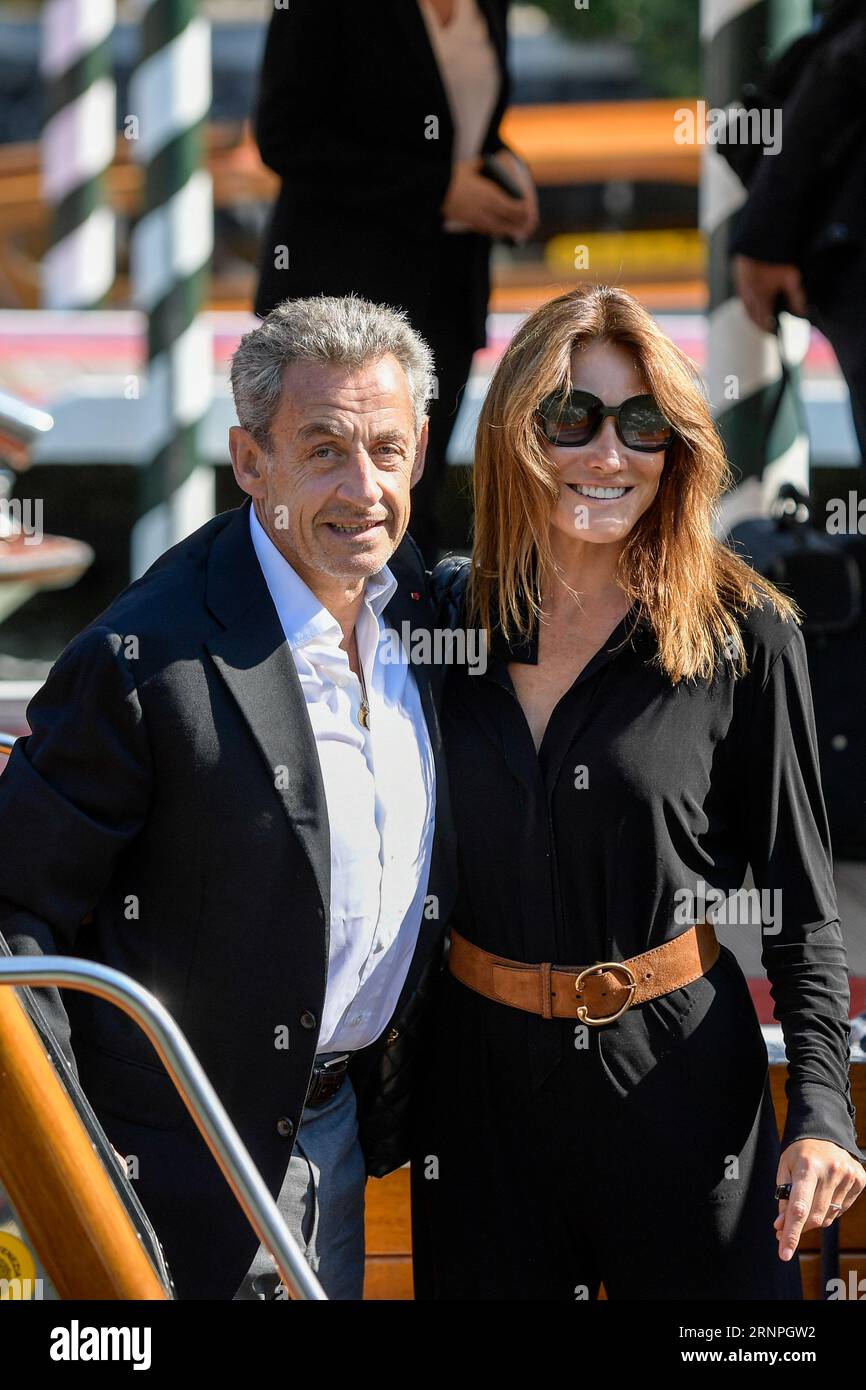 Venice, Italy. 02nd Sep, 2023. Cara Bruni and Nicolas Sarcoky arrive at ...