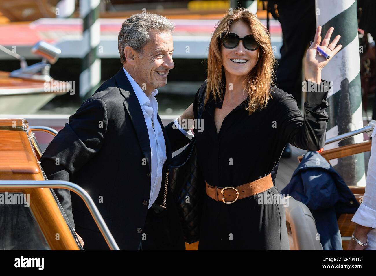 Venice, Italy. 02nd Sep, 2023. Cara Bruni and Nicolas Sarcoky arrive at ...