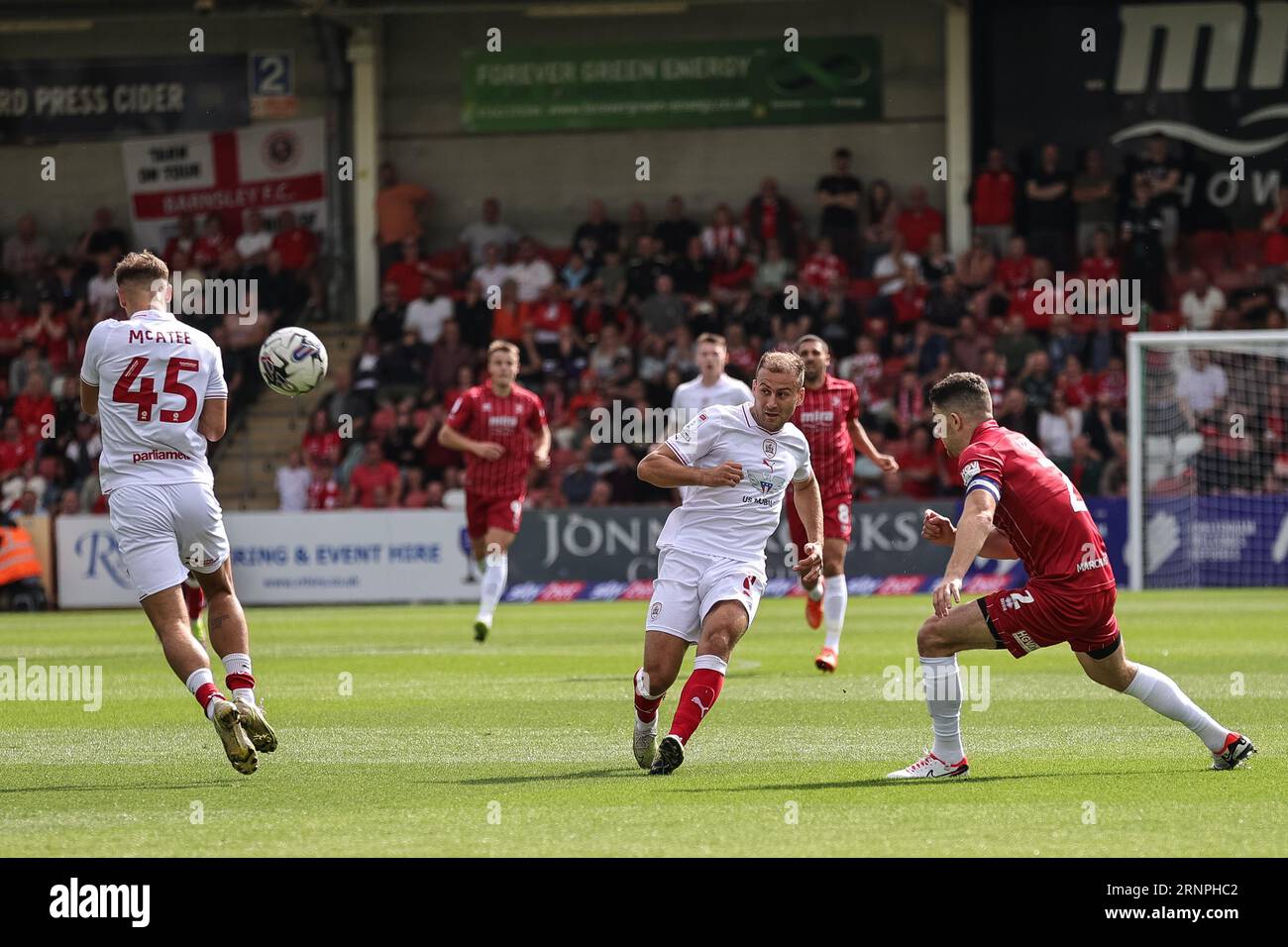 Herbie Kane #8 of Barnsley shoots on goal during the Sky Bet League 1 match Cheltenham Town vs ...