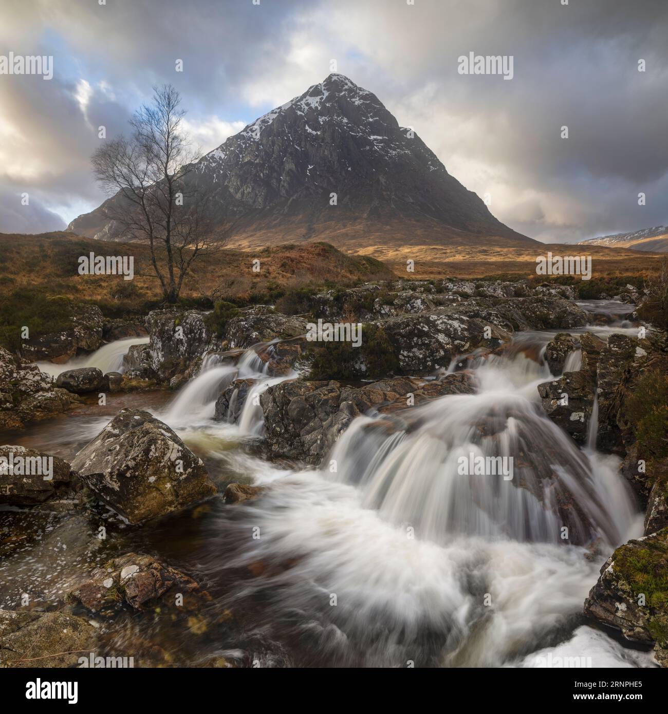 View to Buachaille Etive Mor from the River Coupall at Glen Etive ...