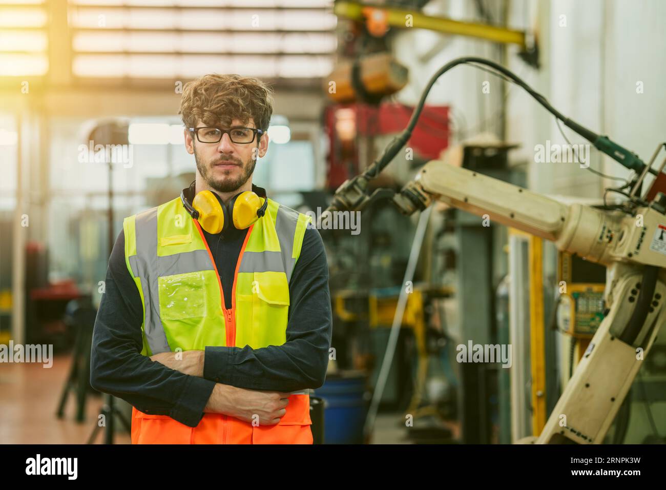 portrait smart young american engineer caucasion male work with ...