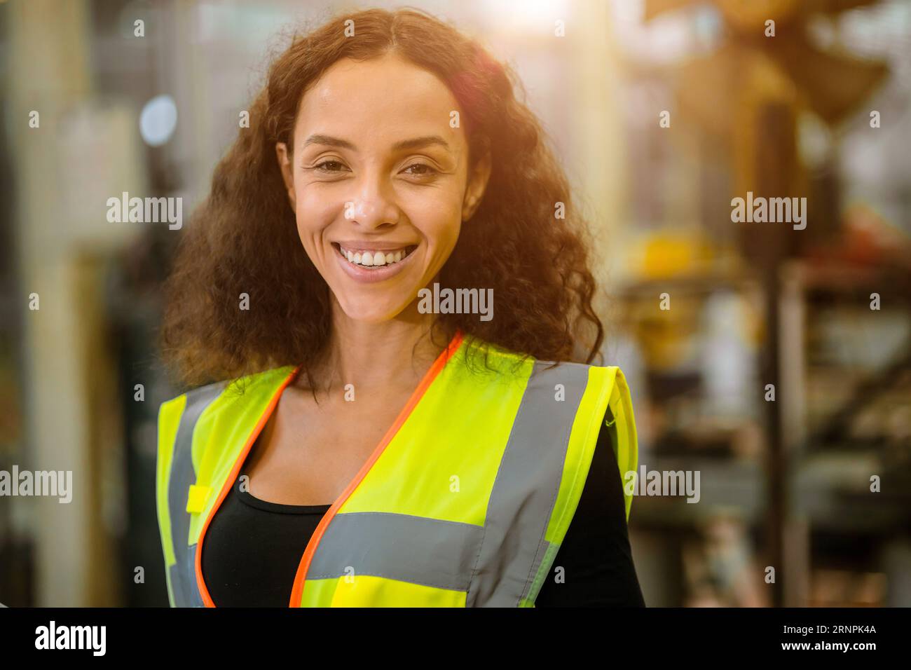 portrait african american black woman worker happy smile work in heavy ...
