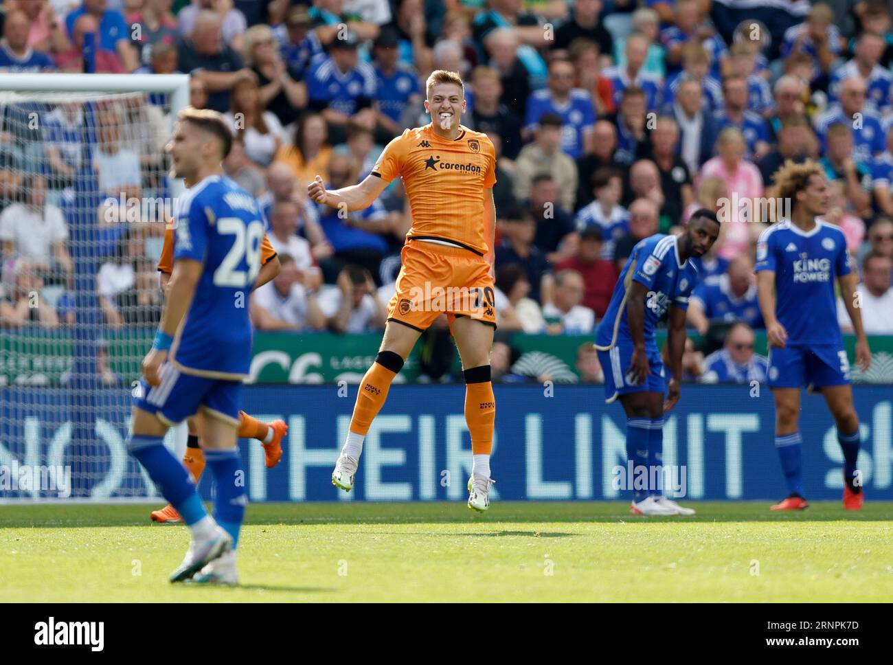 Hull City's Liam Delap celebrates scoring their side's first goal of ...
