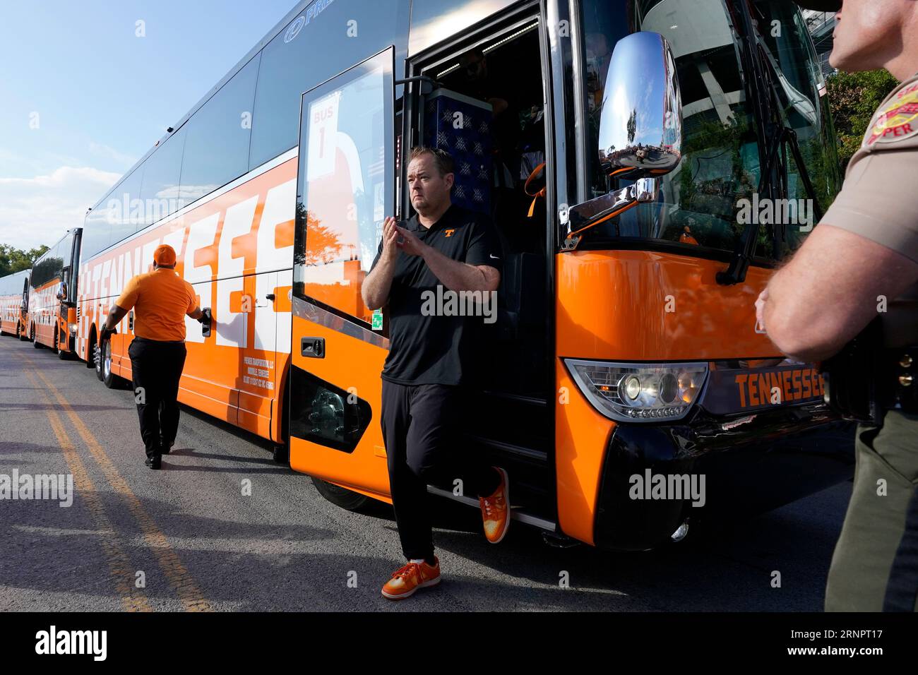 Tennessee head coach Josh Heupel steps off the bus for the Vol Walk ...
