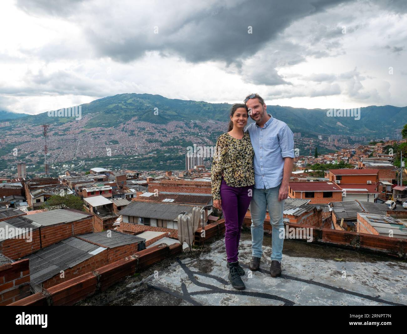 Medellín, Colombia - May 28 2023: A Colombian Woman Poses with a German ...