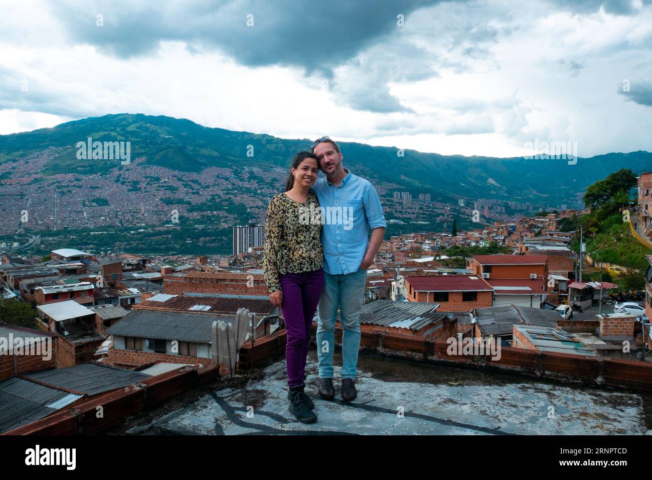 Medellín, Colombia - May 28 2023: A Colombian Woman Poses with a German ...