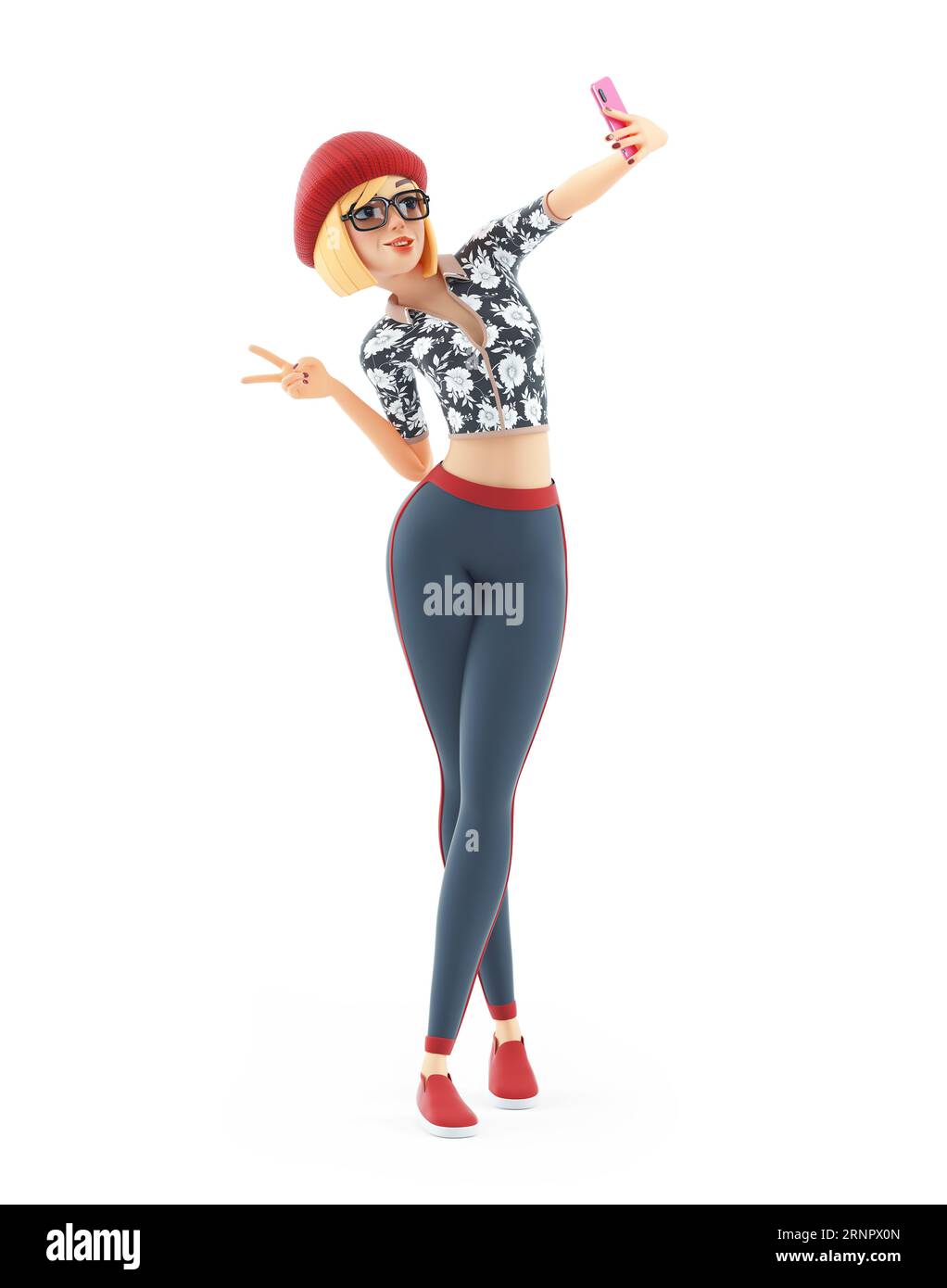 3d fashion girl taking selfie on mobile phone, illustration isolated on ...