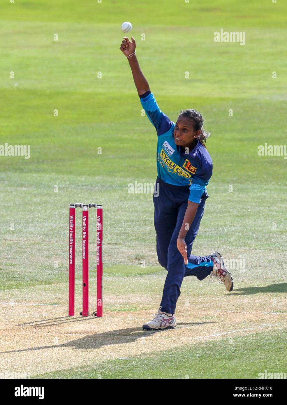 Sri Lanka's Inoshi Priyadharshani bowls during the second women's IT20 ...