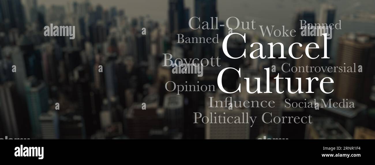 Cancel culture, text in city and social media opinion, silence freedom ...