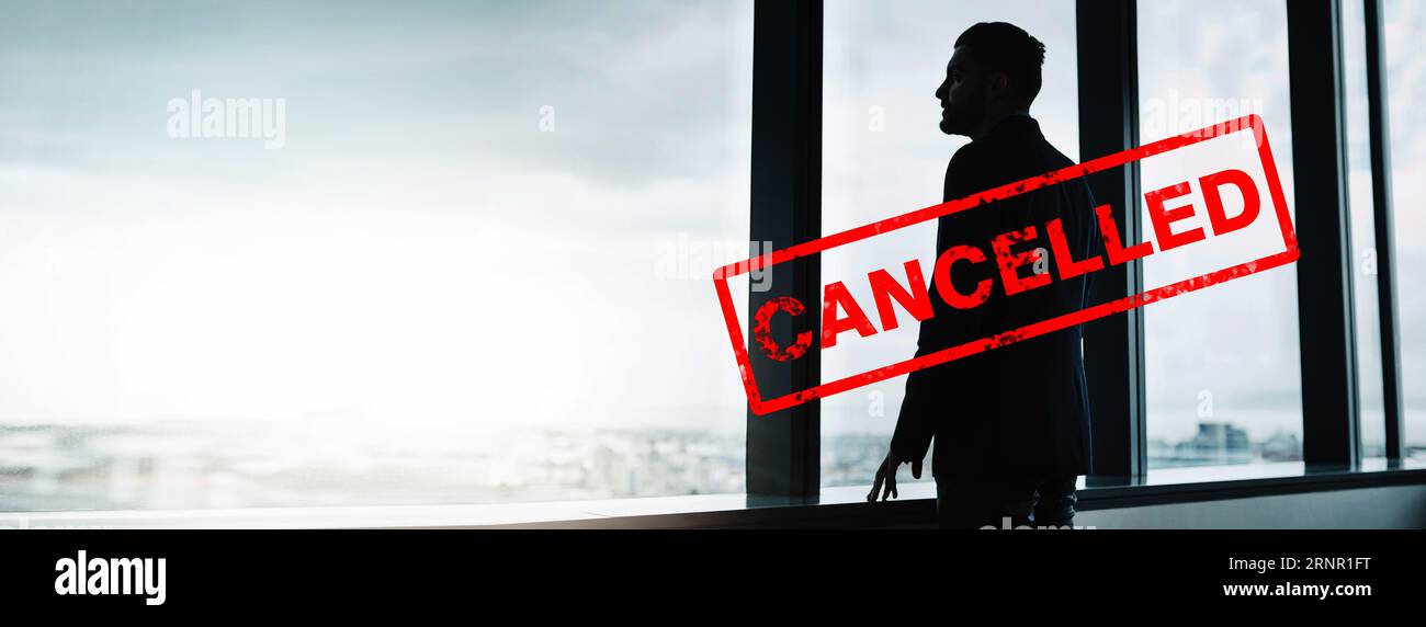 Cancel culture, overlay and silhouette of person by window for bias ...