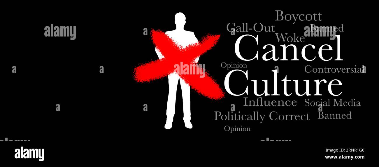Cancel culture, overlay and words on silhouette of man for bias ...