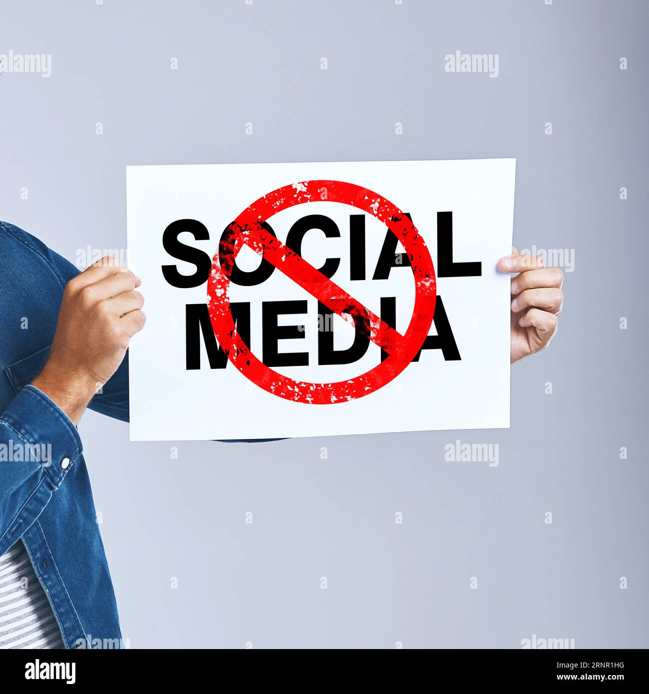 Social media, ban and hands with banner for protest, illustration and ...