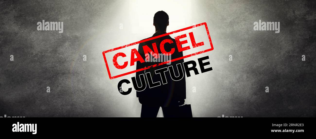 Cancel culture, overlay and silhouette of person in studio for bias ...