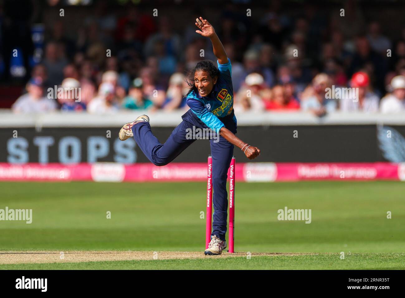 Sri Lanka's Inoshi Priyadharshani bowls during the second women's IT20 ...