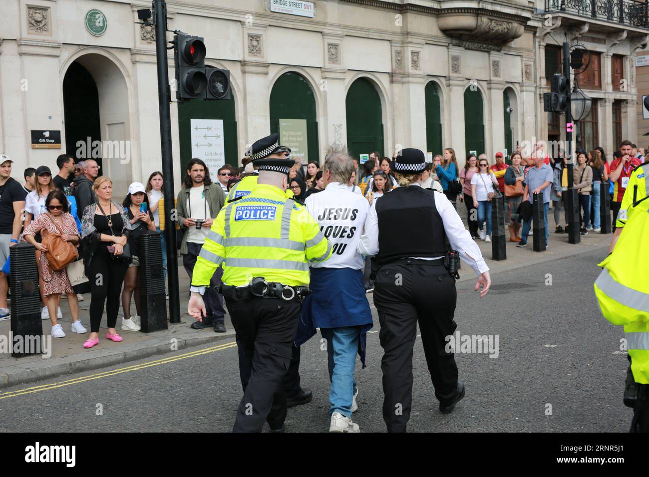 London, UK. 02 September 2023. Police arrest two pro-life supporters ...