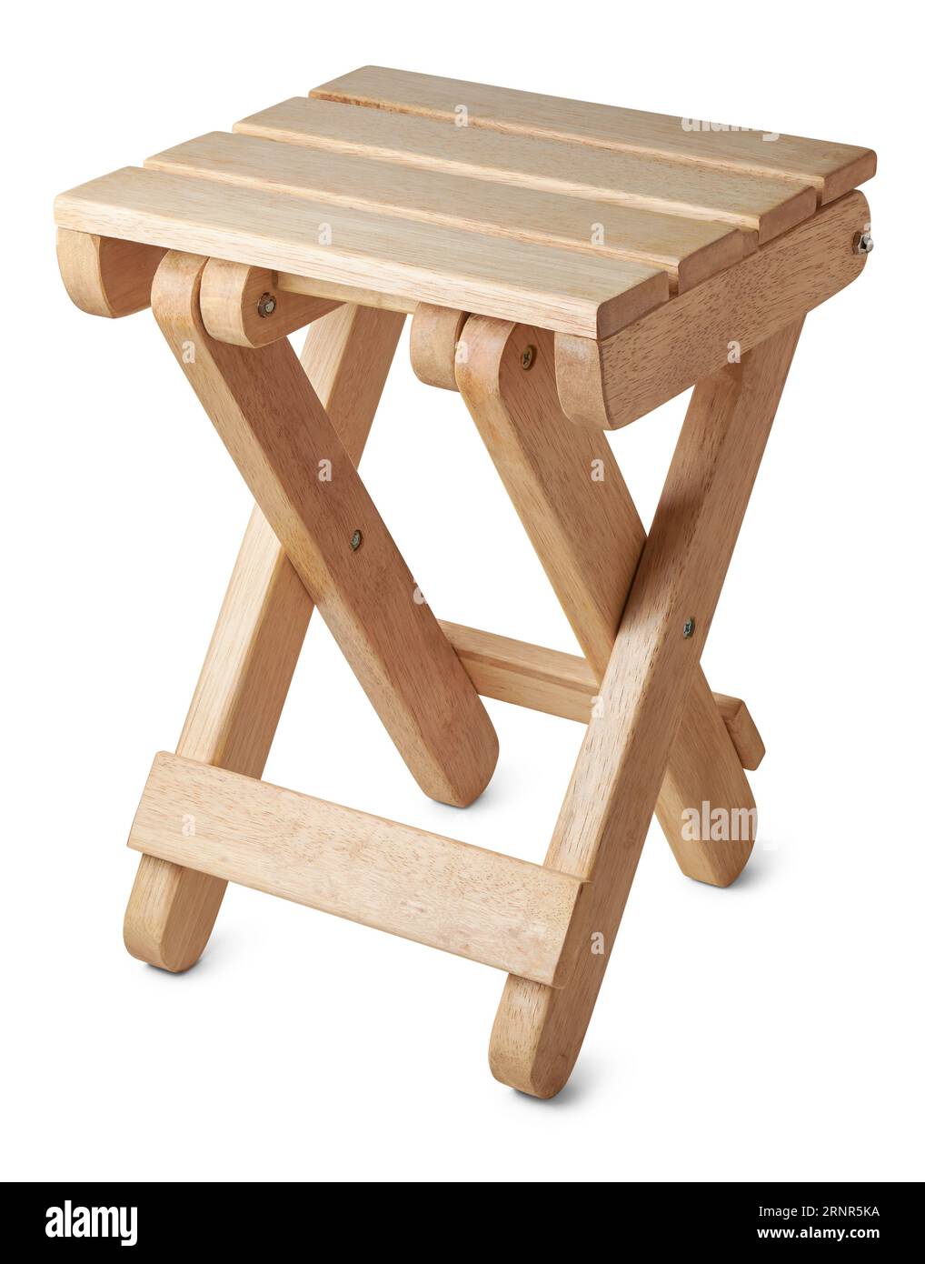 close-up of foldable wooden stool isolated on white background ...