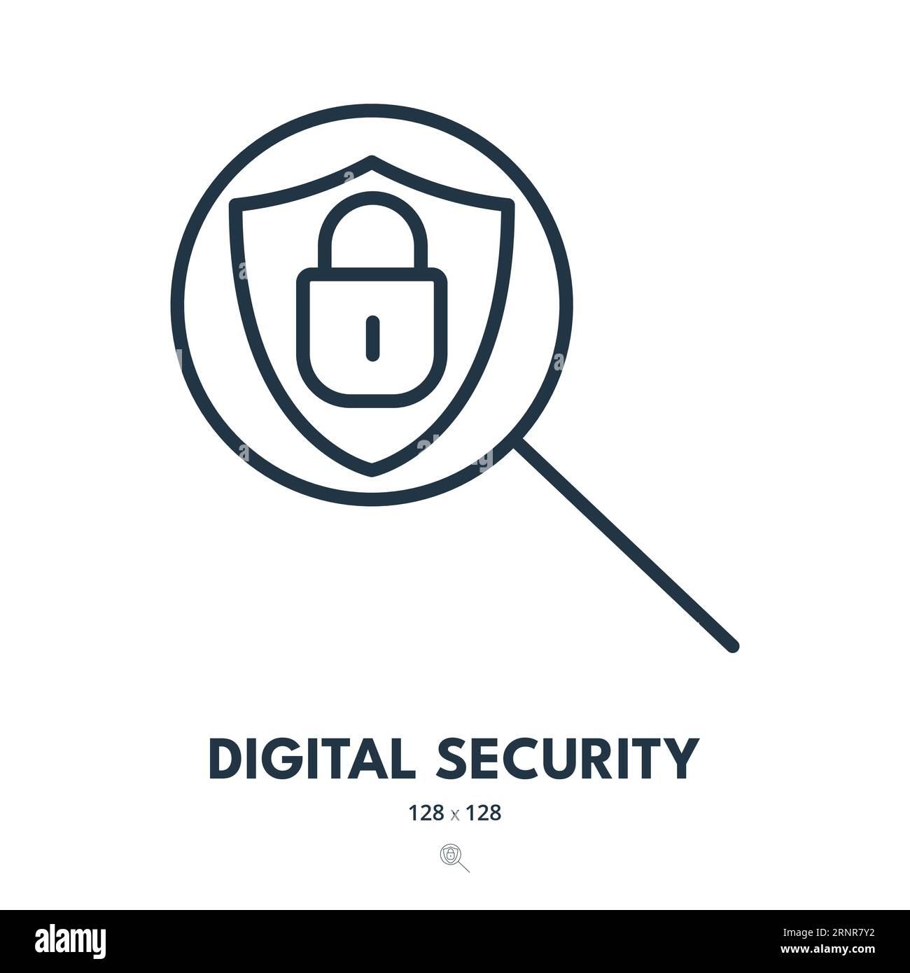 Digital Security Icon Network Cyber Safety Editable Stroke Simple Vector Icon Stock Vector