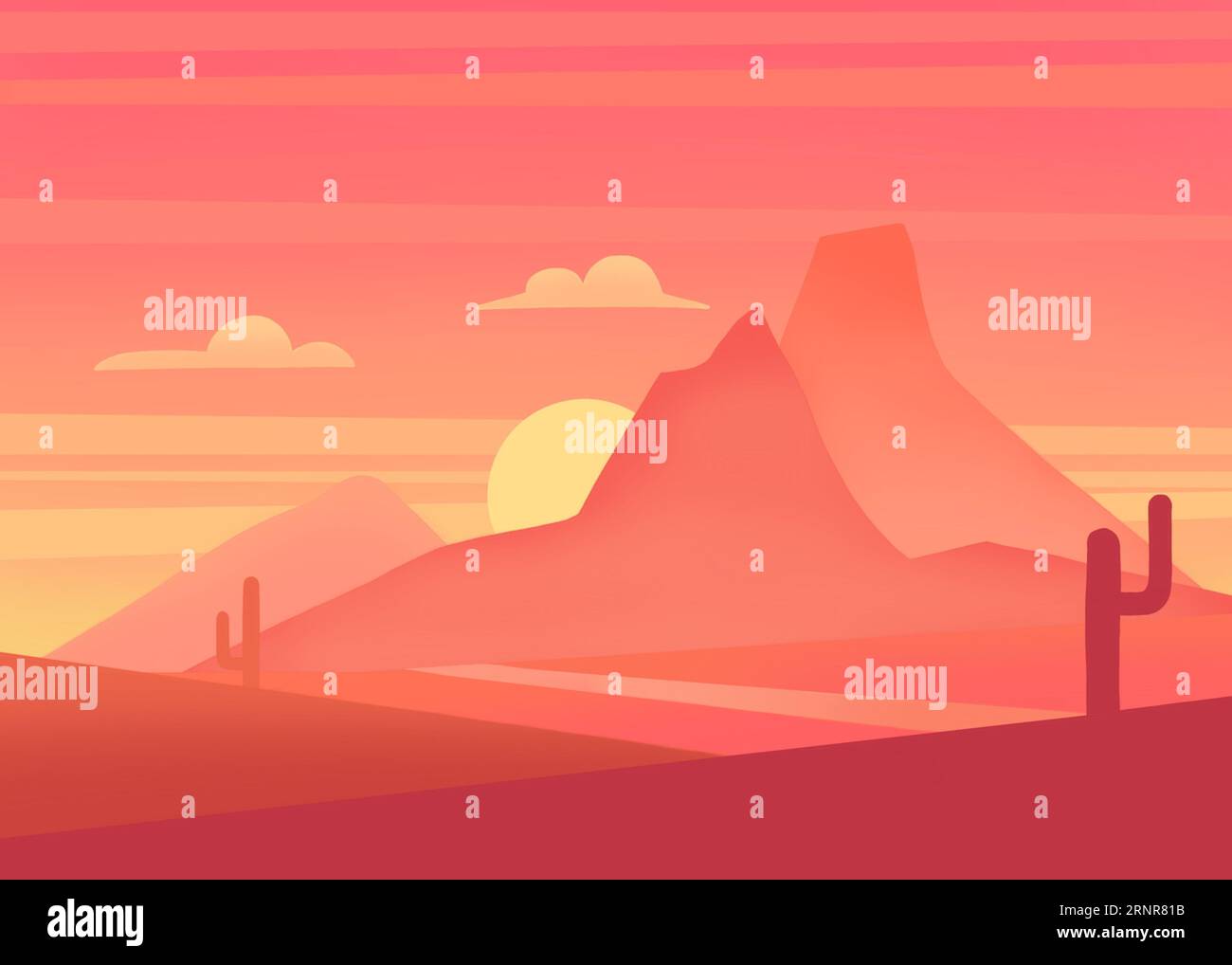 Cartoon drawing of the desert at sunset using red, pink, and orange ...
