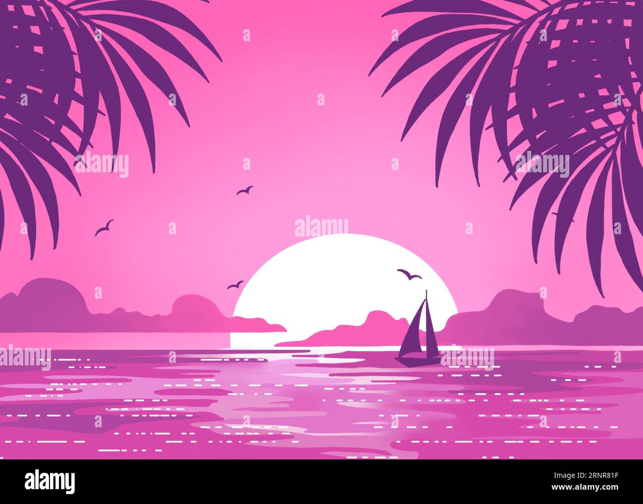 Cartoon drawing of a sailboat peacefully riding the waves off in the ...