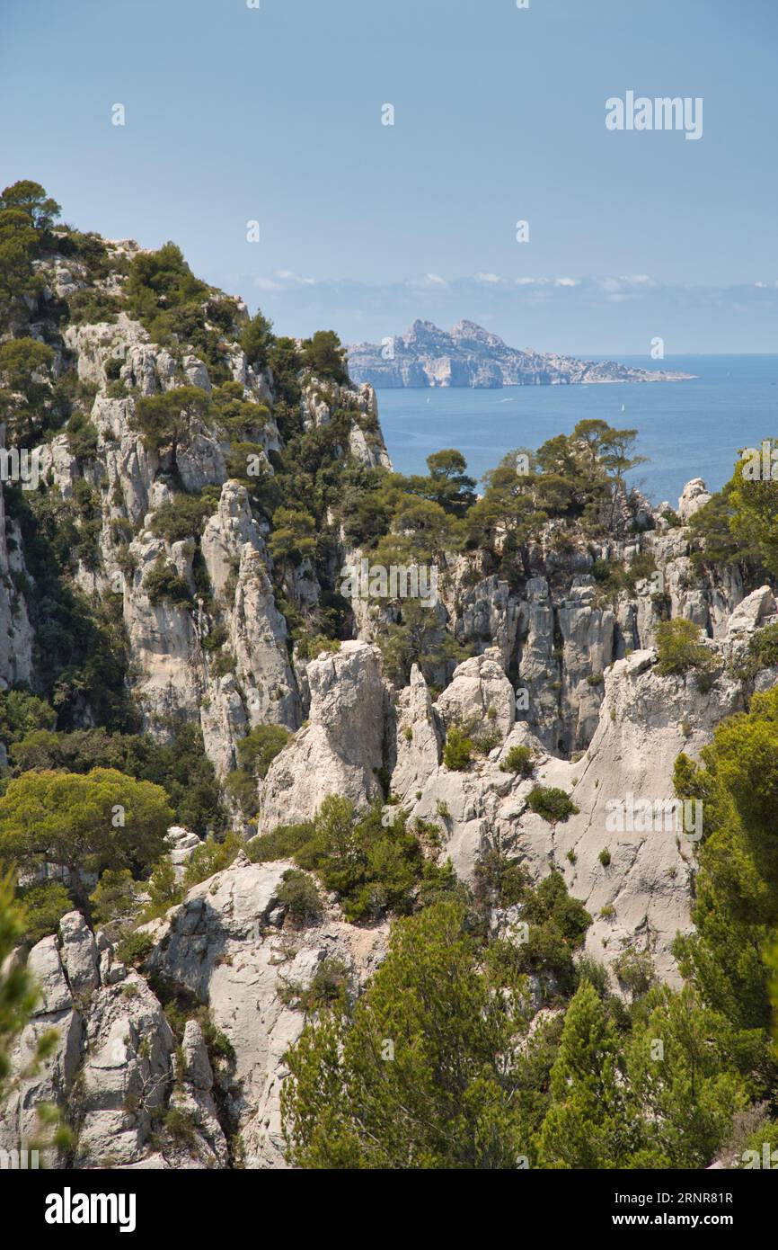 the calanques (france) with their impressive rocks, plants and crystal ...