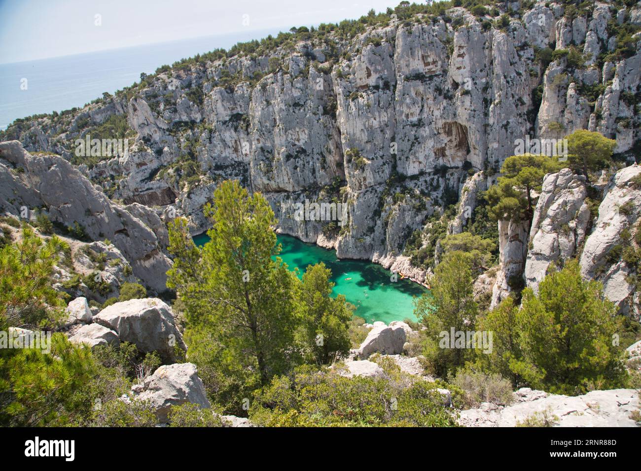 the calanques (france) with their impressive rocks, plants and crystal ...