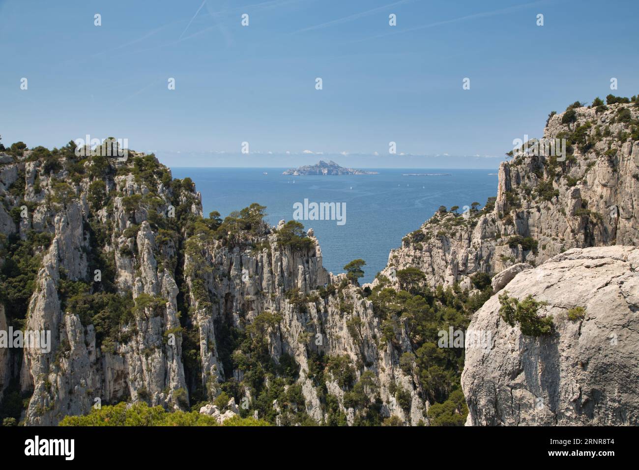 the calanques (france) with their impressive rocks, plants and crystal ...