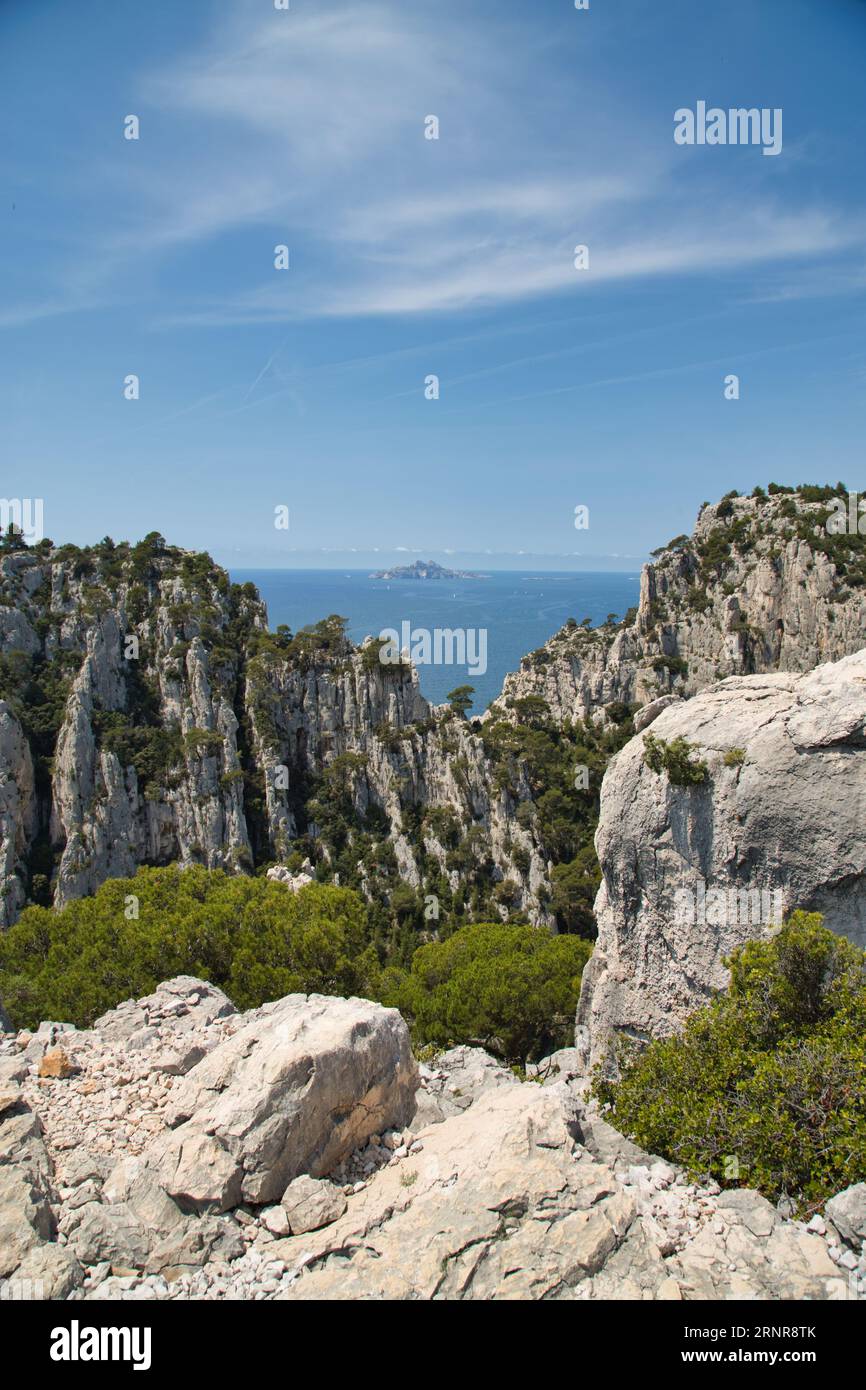 the calanques (france) with their impressive rocks, plants and crystal ...