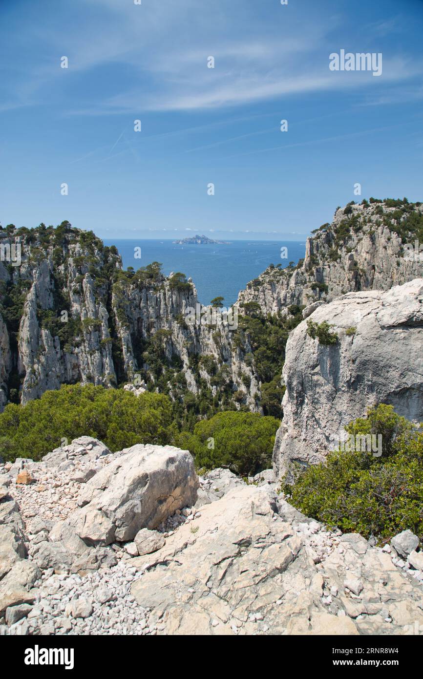 the calanques (france) with their impressive rocks, plants and crystal ...