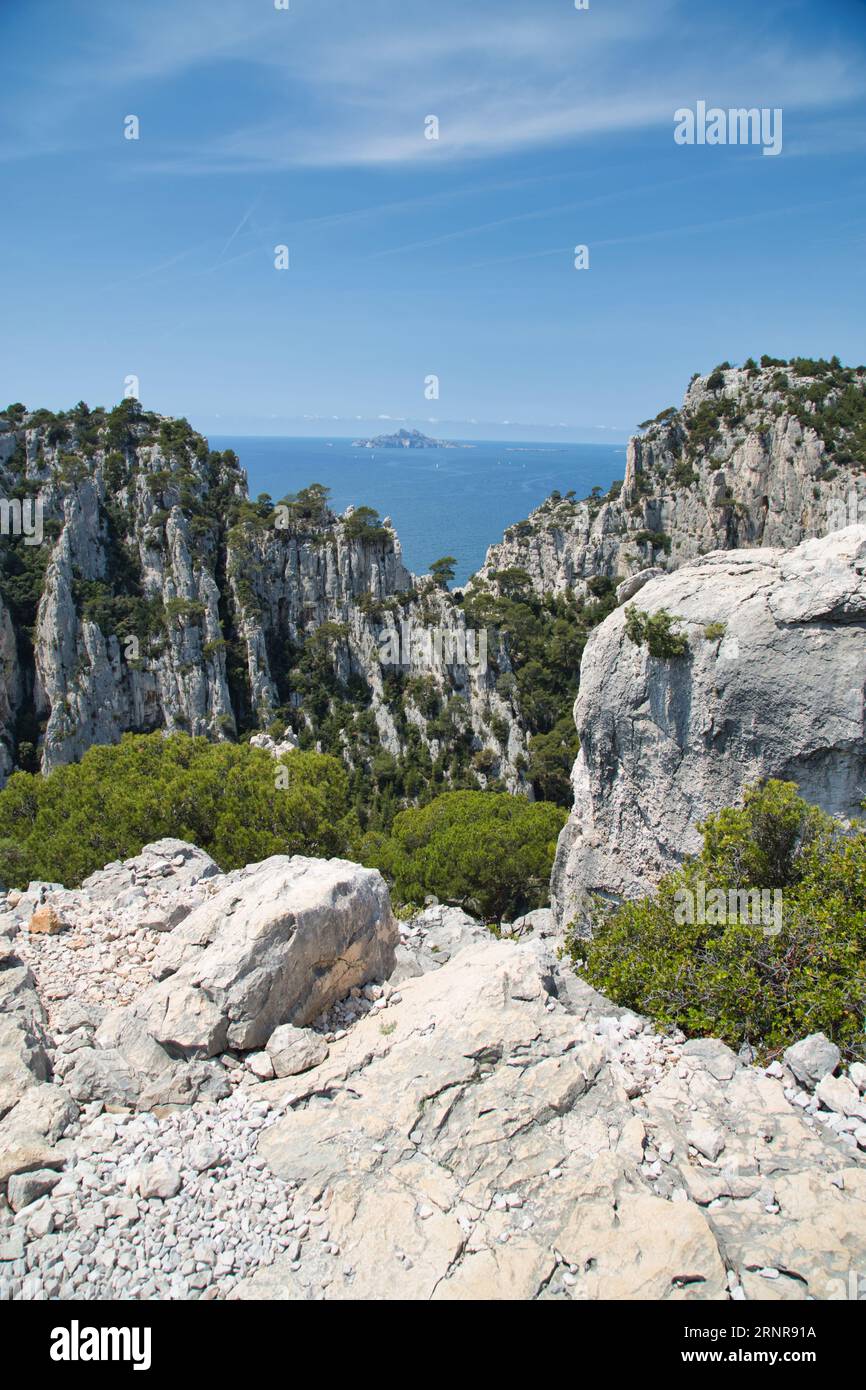 the calanques (france) with their impressive rocks, plants and crystal ...