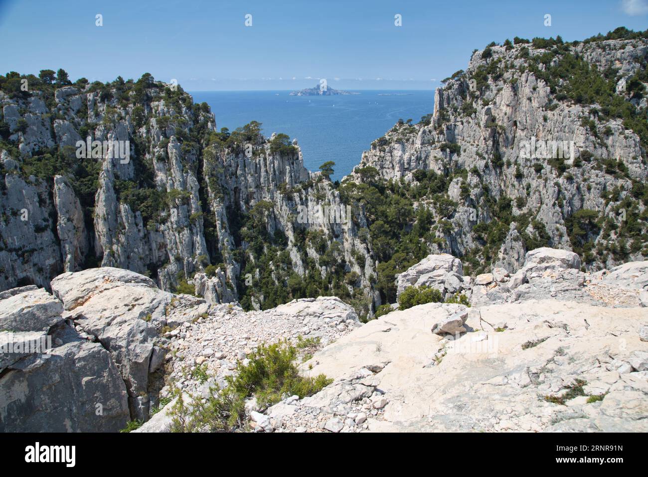 the calanques (france) with their impressive rocks, plants and crystal ...