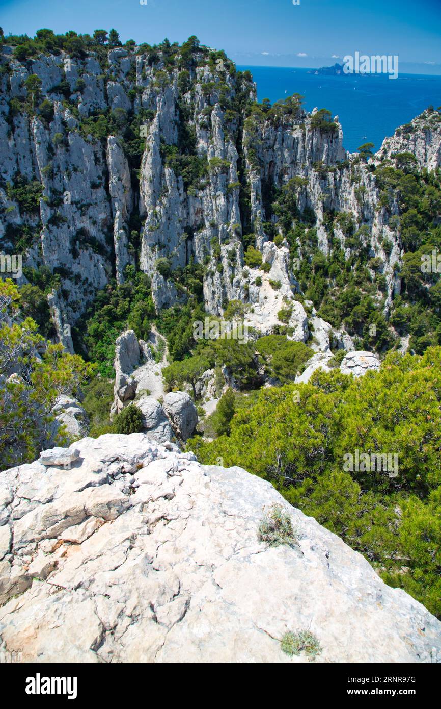 the calanques (france) with their impressive rocks, plants and crystal ...