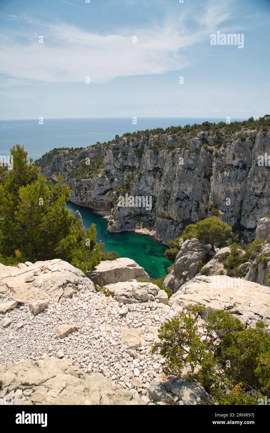 the calanques (france) with their impressive rocks, plants and crystal ...