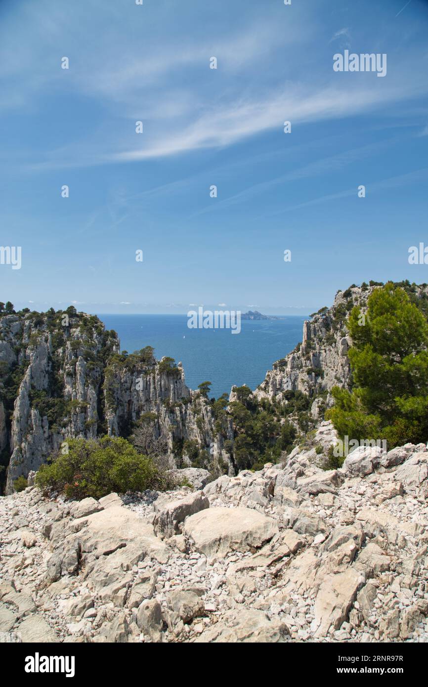 the calanques (france) with their impressive rocks, plants and crystal ...