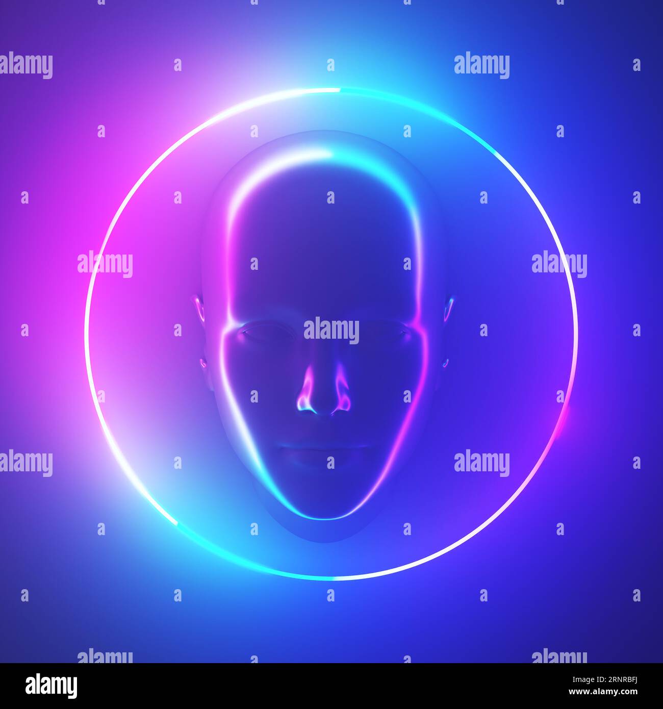 Metal face in neon light, illustration Stock Photo - Alamy