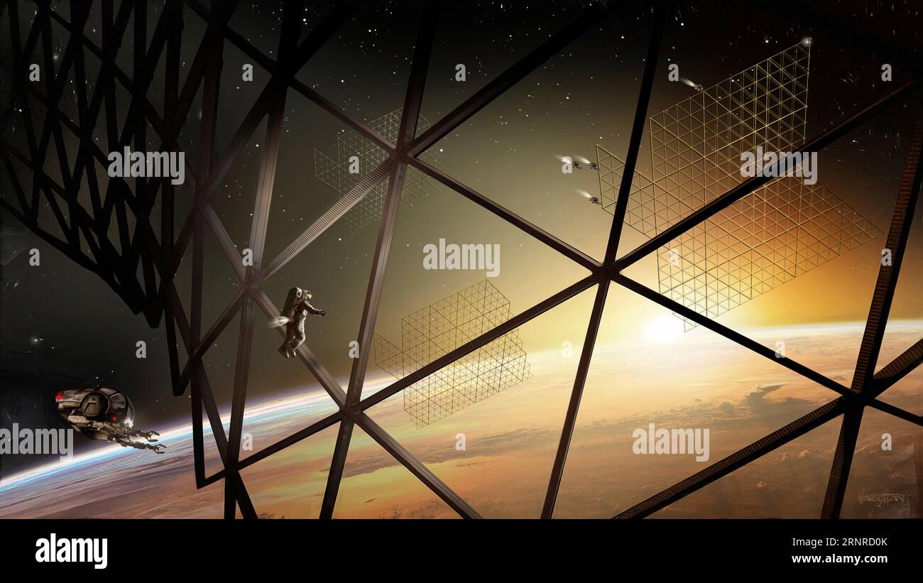 Construction of structure around Earth, illustration Stock Photo - Alamy