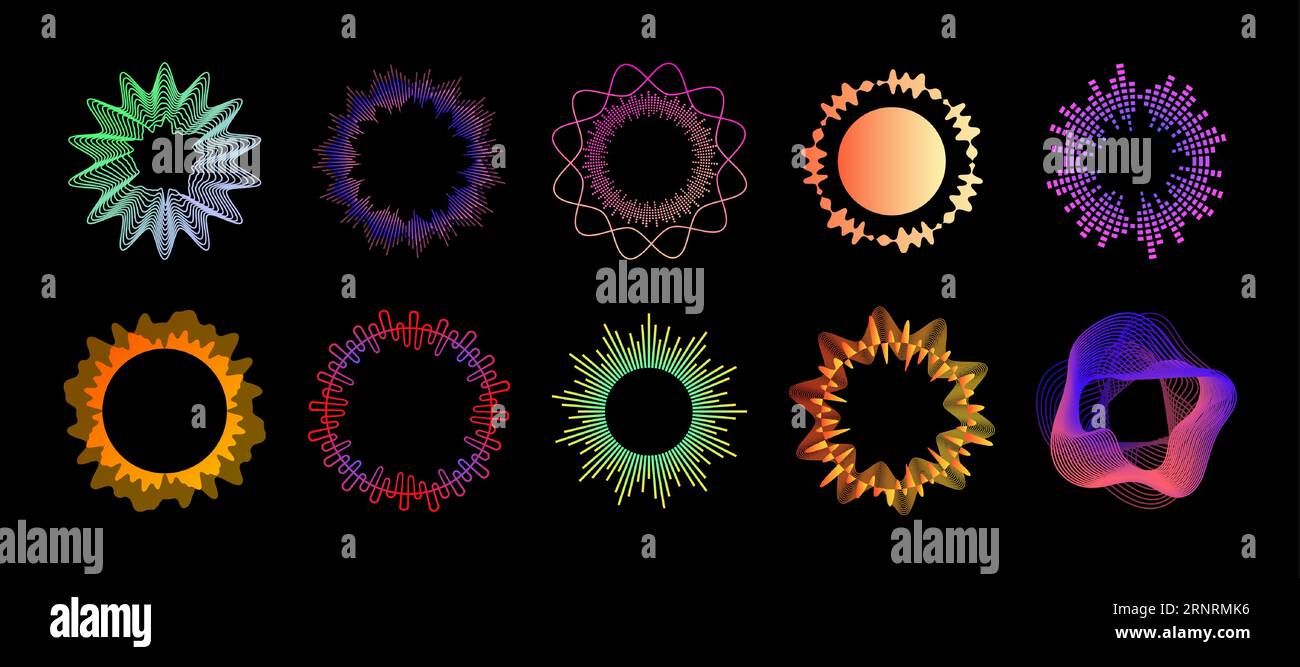 Music waves. Circle audio sound waveform. 3D energy radial pattern ...