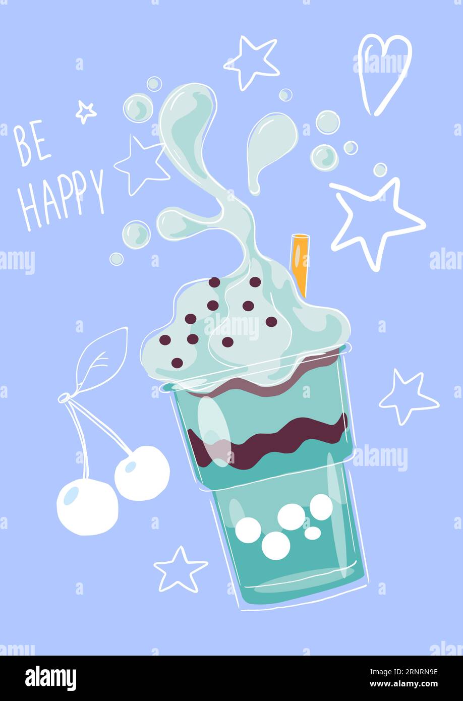 Bubble tea. Mint cold drink, chocolate and cream. Popular taiwanese ...