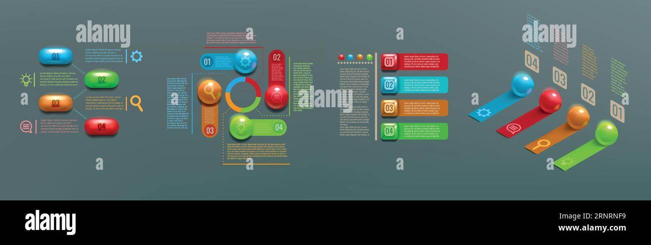 3D infograph. Flowchart diagram. Digital buttons and balls step ...